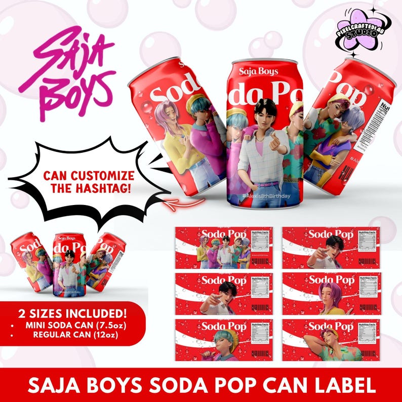 Kpop Demon Hunter Soda Pop Labels | Saja Boys Birthday Decorations ...