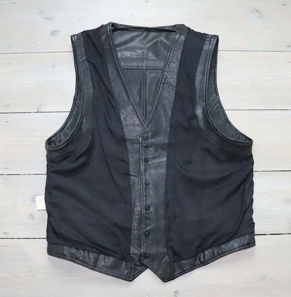 Men's Clothing Vests Men's Vintage Black 100% Leather Biker Rocker ...