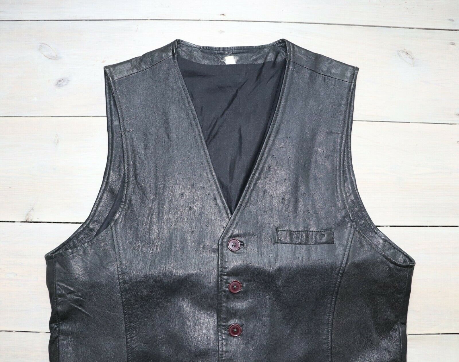 Men's Clothing Vests Men's Vintage Black 100% Leather Biker Rocker ...