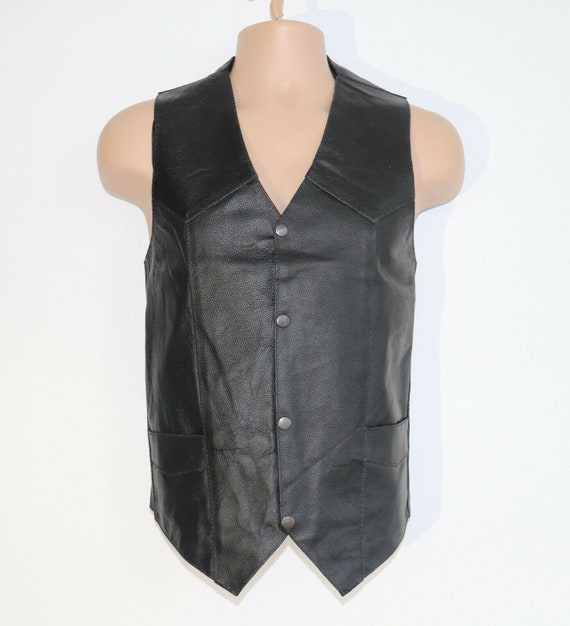 Men's Clothing Vests Men's Vintage Black 100% Leather Biker Rocker ...