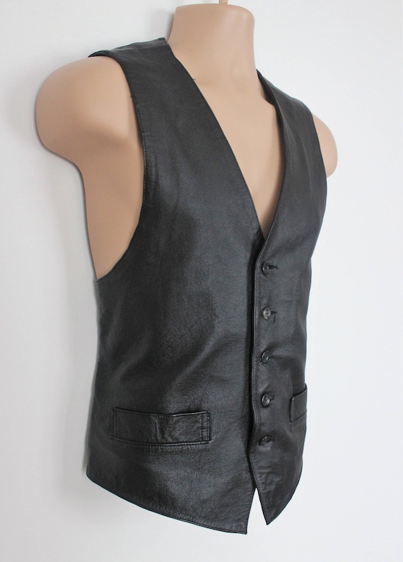 Men's Clothing Vests Men's Vintage Black 100% Leather Biker Rocker ...
