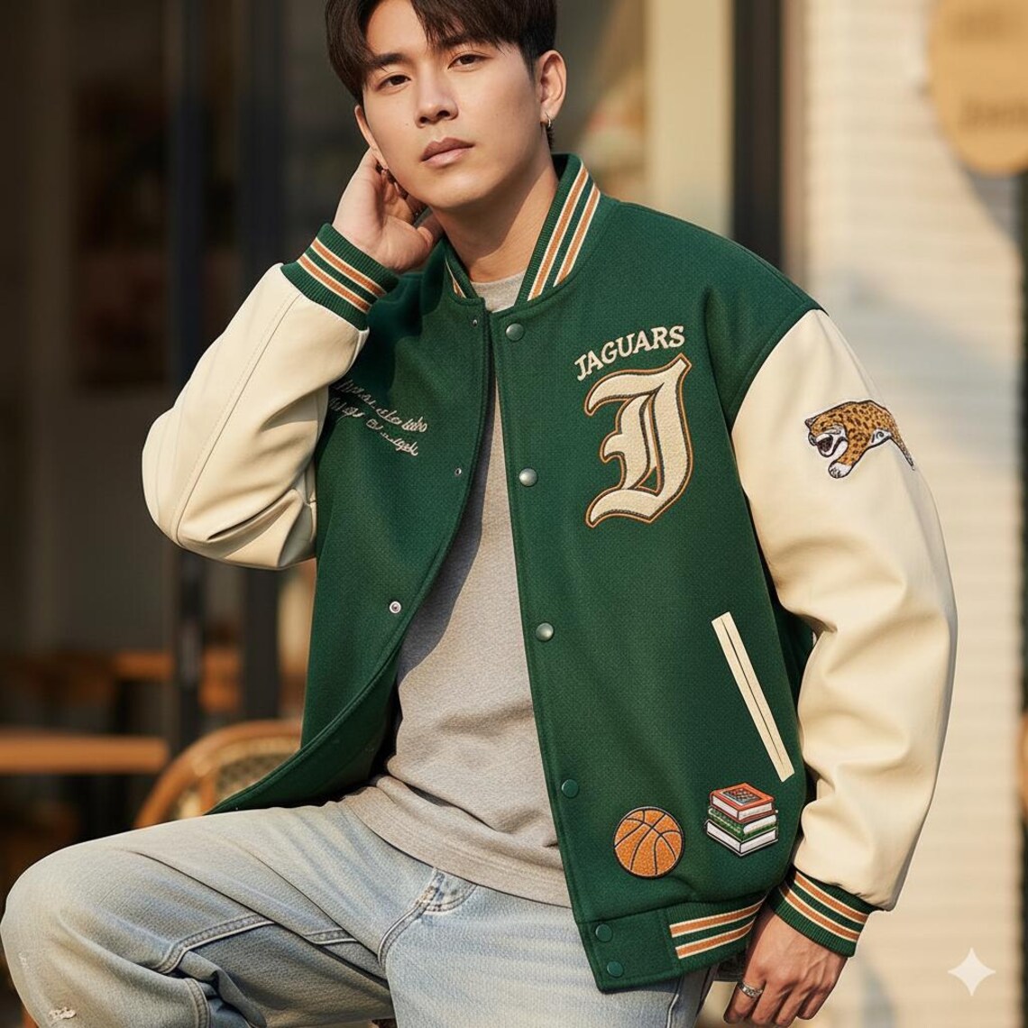 Custom Wool Varsity Jacket With Leather Sleeves: Personalized Bomber - Etsy