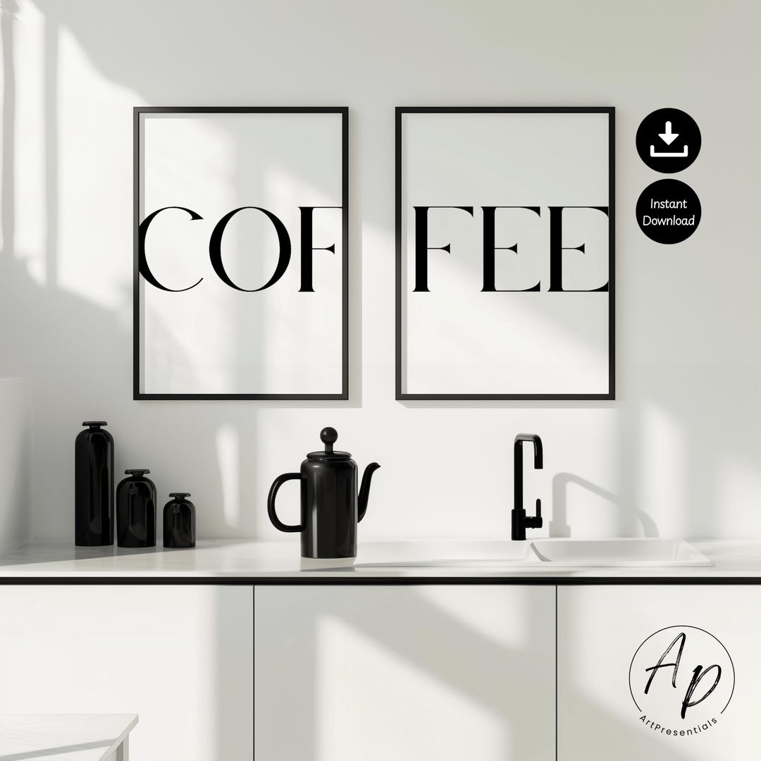 COFFEE Poster Set Kitchen Wall Art Digital Download Black White ...