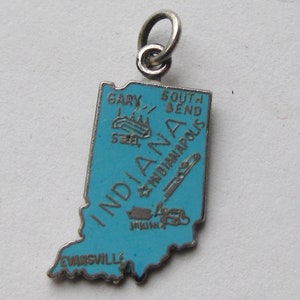 Vintage 50s Sterling Silver Blue Enamel Indiana State Souvenir Map ...