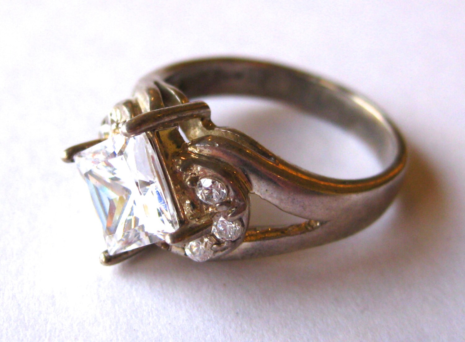 Vintage Faux Diamond Engagement Ring Sterling Silver Solitaire - Etsy