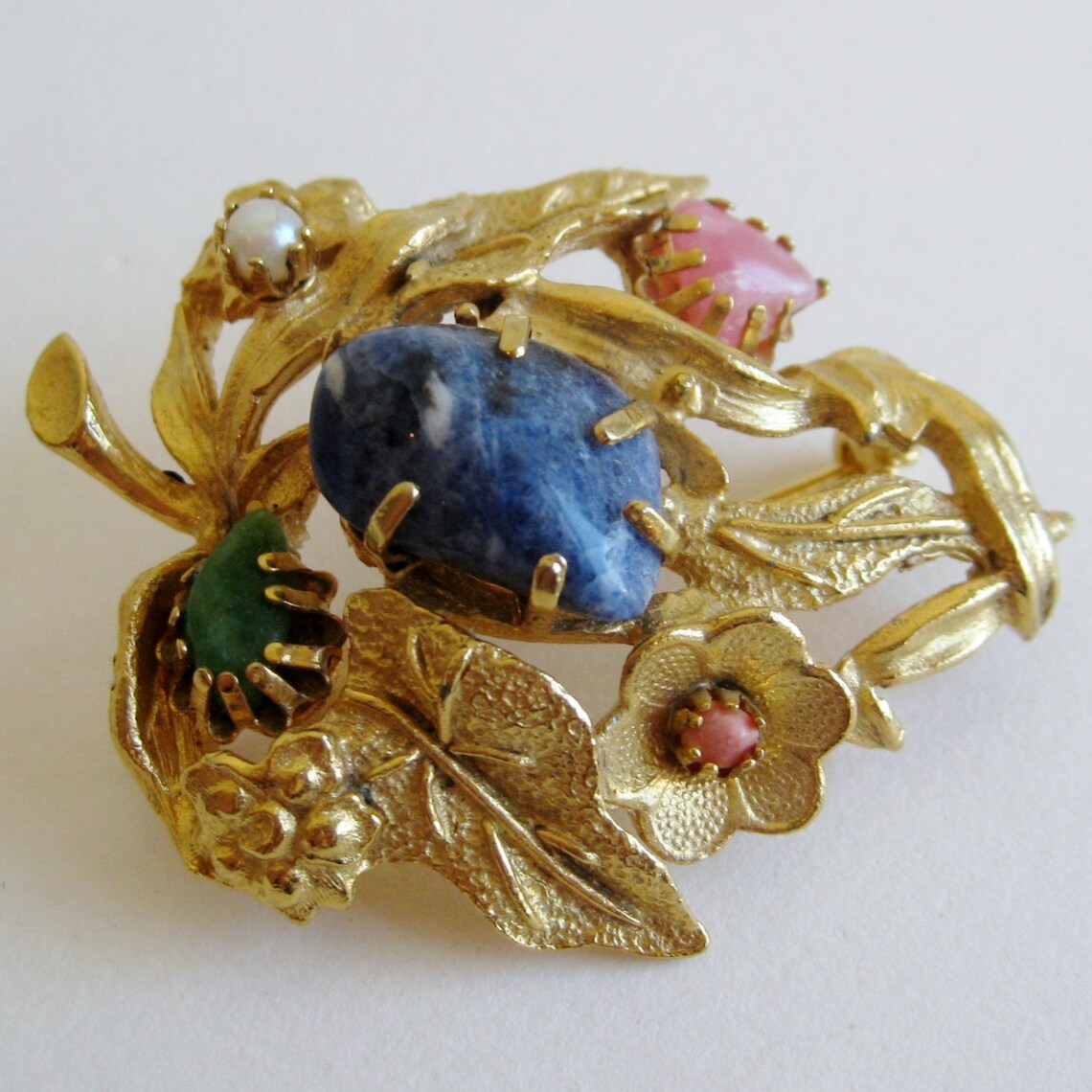 Vintage 60s Designer Gold Jeweled Leaf Floral Brooch Pin - Etsy