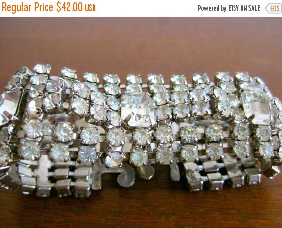 Vintage 50s 60s Silver Tone Metal & Rhinestone Link B… - Gem