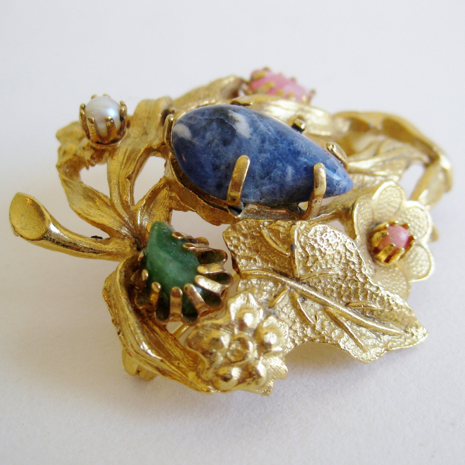 Vintage 60s Designer Gold Jeweled Leaf Floral Brooch Pin - Etsy
