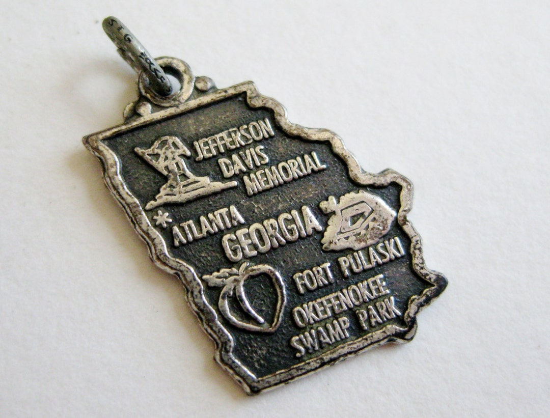 Vintage 50s Sterling Silver Georgia State Souvenir Map Bracelet Charm ...