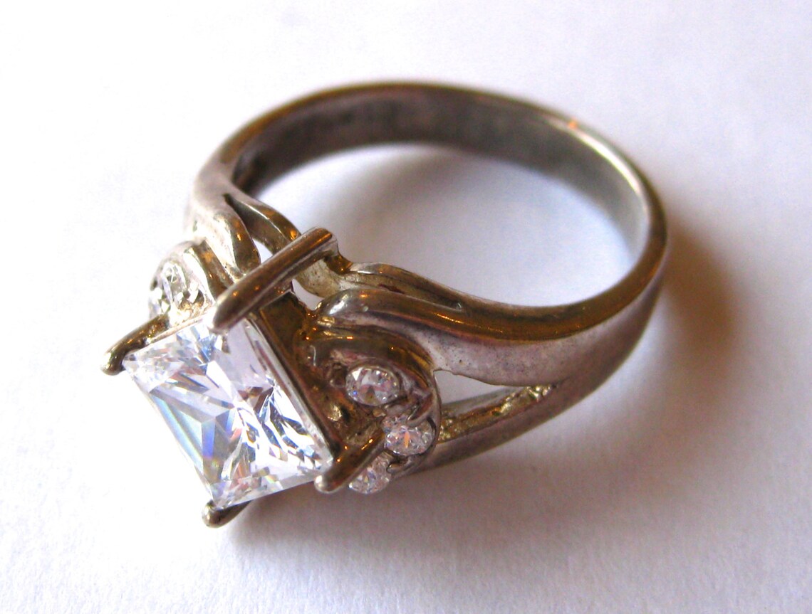 Vintage Faux Diamond Engagement Ring Sterling Silver Solitaire - Etsy