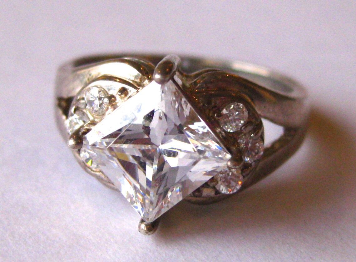 Vintage Faux Diamond Engagement Ring Sterling Silver Solitaire - Etsy