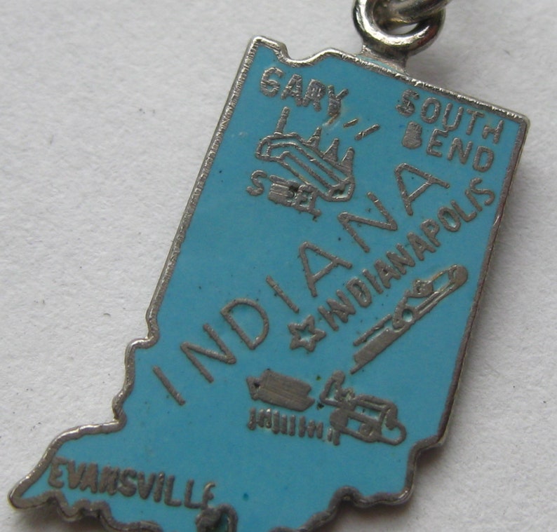 Vintage 50s Sterling Silver Blue Enamel Indiana State Souvenir Map ...