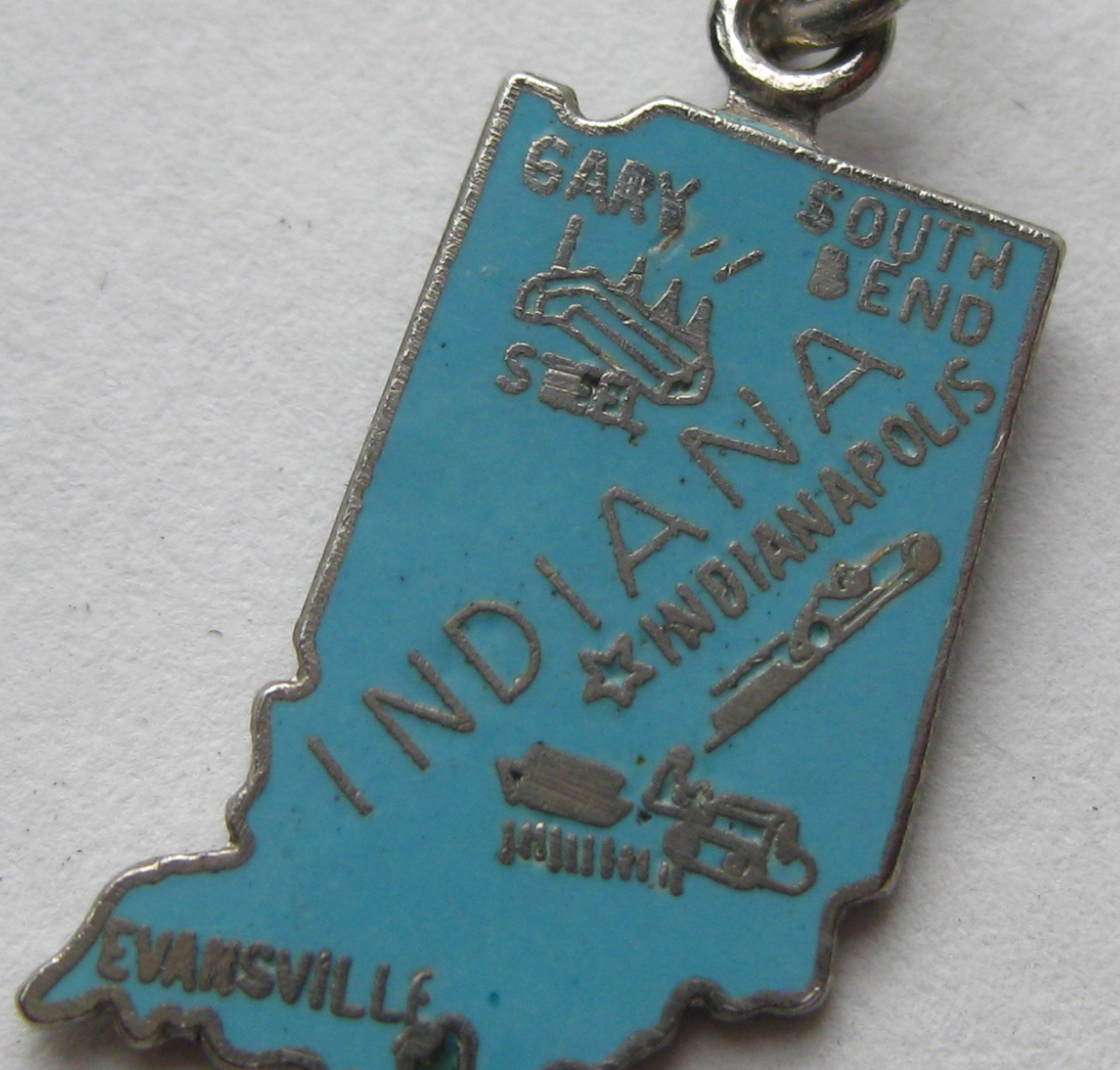 Vintage 50s Sterling Silver Blue Enamel Indiana State Souvenir Map ...