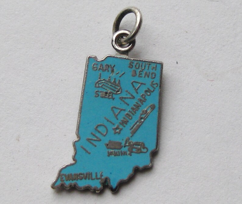 Vintage 50s Sterling Silver Blue Enamel Indiana State Souvenir Map ...