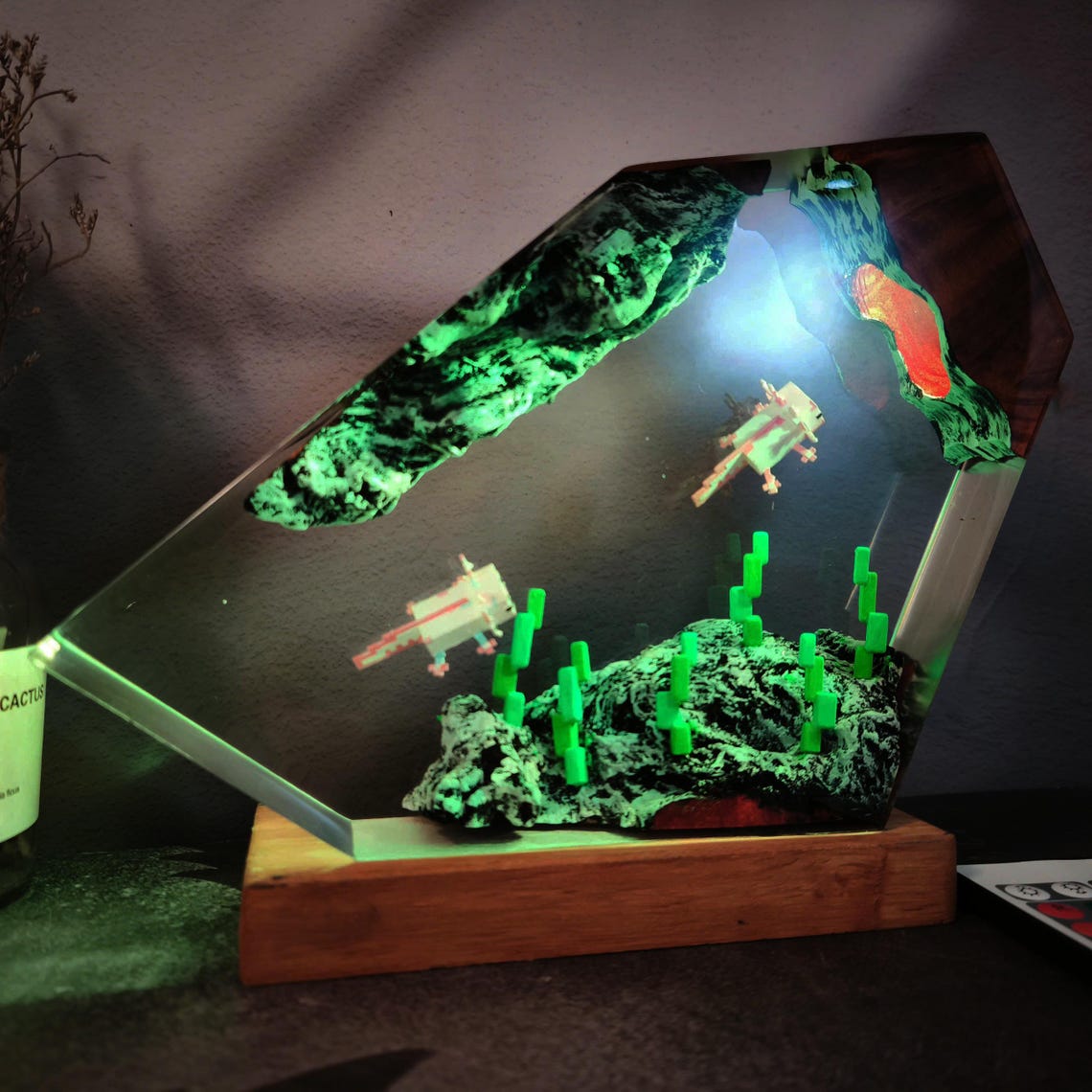 Custom Epoxy Resin Axolotl Minecraft Night Light, Epoxy Resin Art Home ...