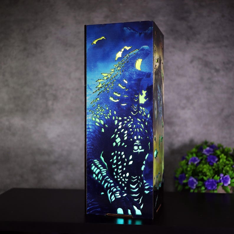 Godzilla Wood Box Lamp, Godzilla Themed Night Light, Night Light ...
