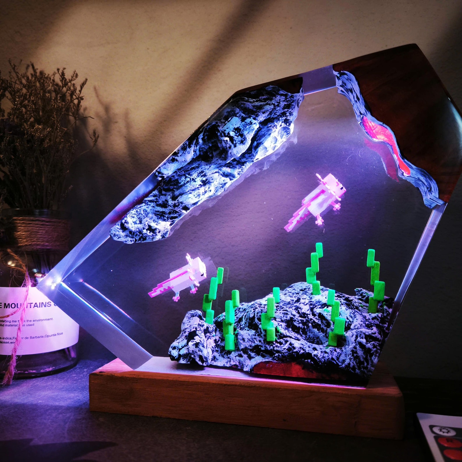 Custom Epoxy Resin Axolotl Minecraft Night Light, Epoxy Resin Art Home ...