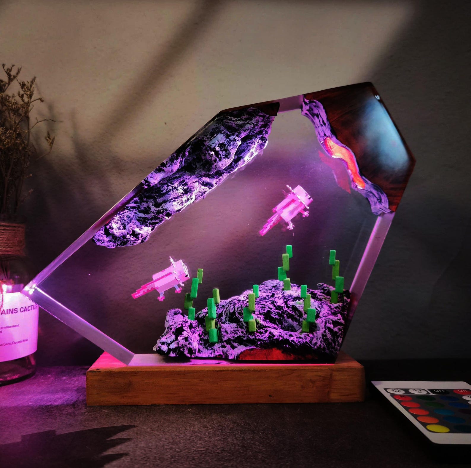 Custom Epoxy Resin Axolotl Minecraft Night Light, Epoxy Resin Art Home ...