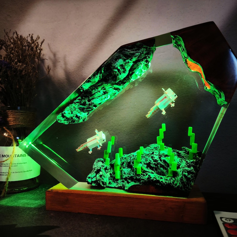 Custom Epoxy Resin Axolotl Minecraft Night Light, Epoxy Resin Art Home ...