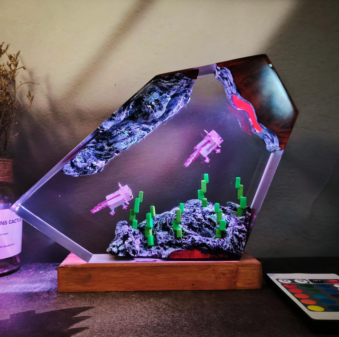 Custom Epoxy Resin Axolotl Minecraft Night Light, Epoxy Resin Art Home ...