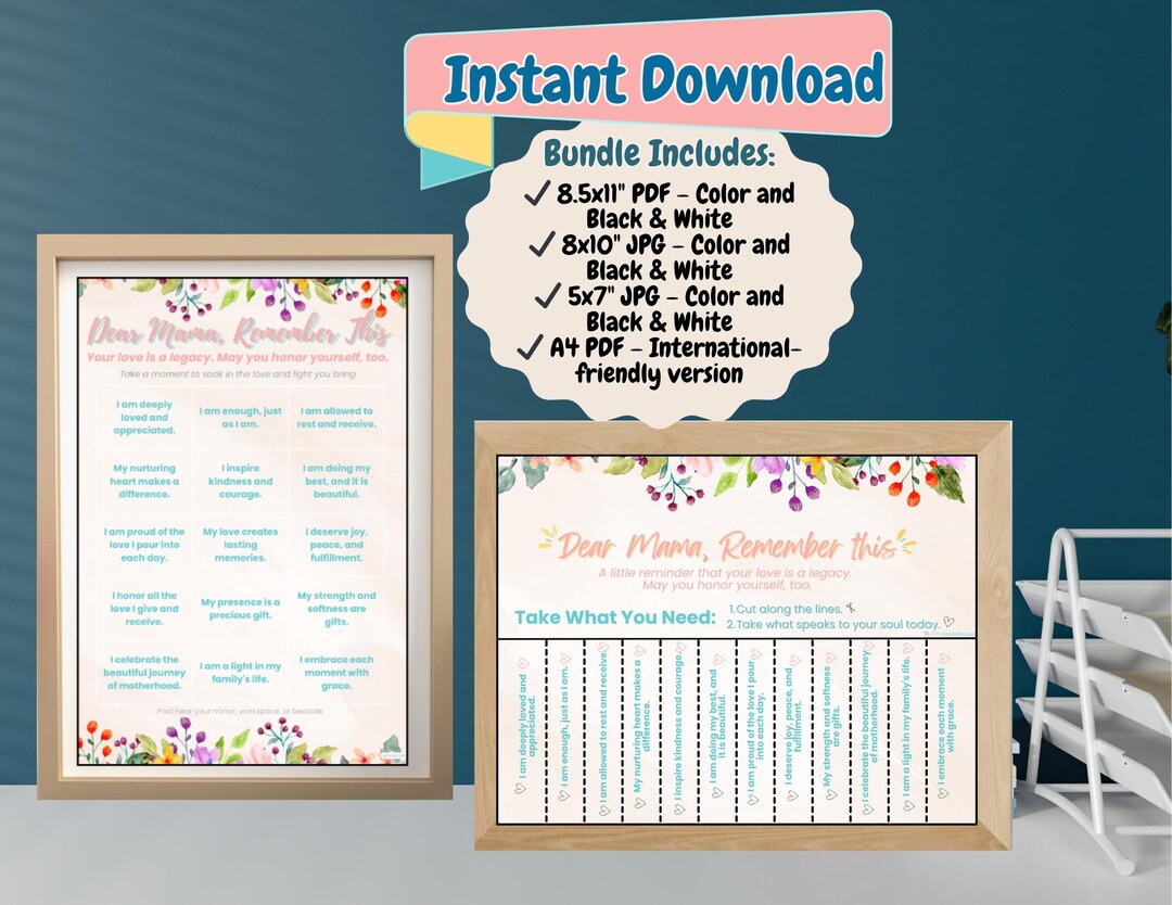 Dear Mama Affirmations Printable Bundle: Self-care Wall Art (PDF JPG ...