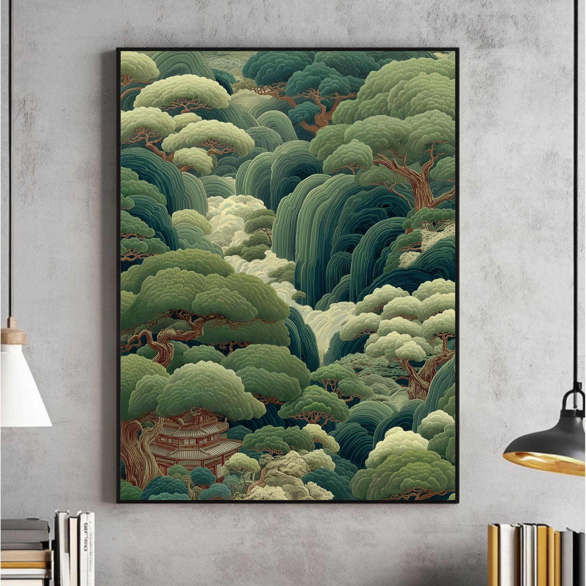 Japanese Forest Wall Art, Maximalist Poster, Sage Green Wabi Sabi ...