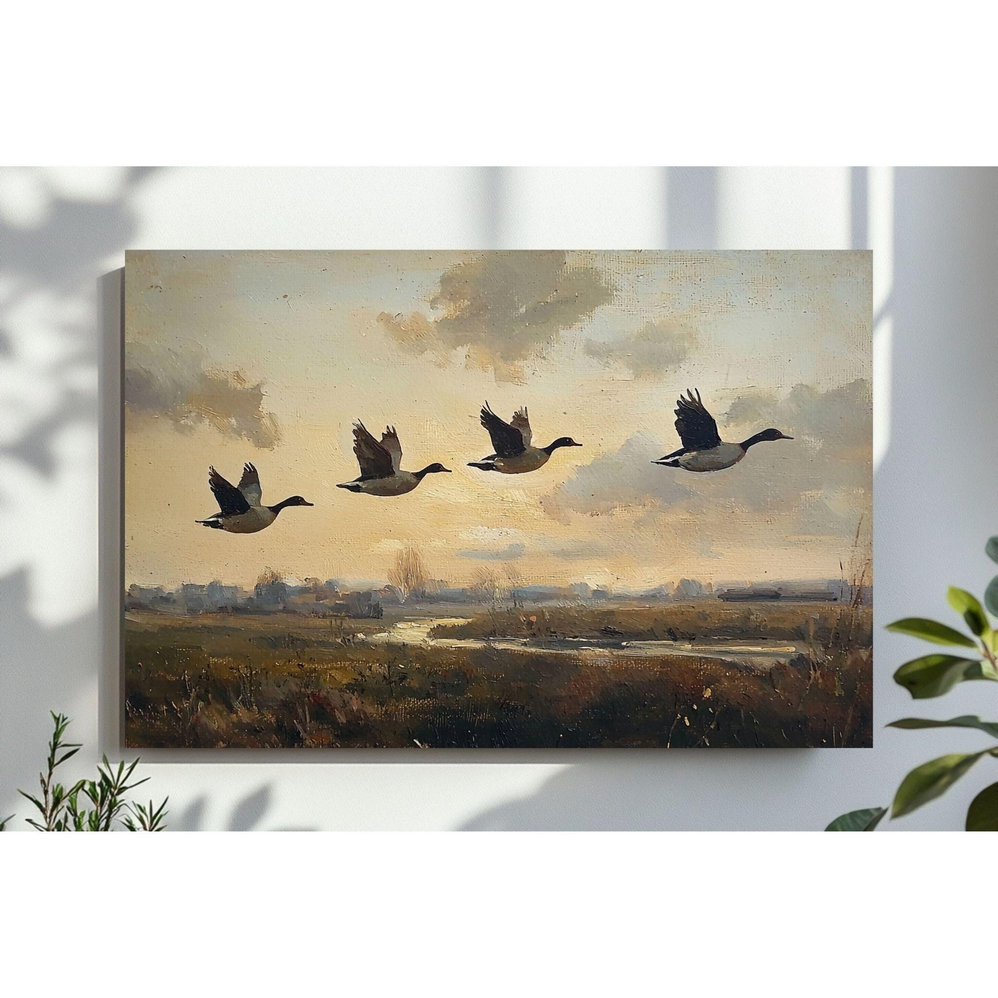 Flying Ducks Wall Art, Digital Download, Rustic Countryside Landscape ...