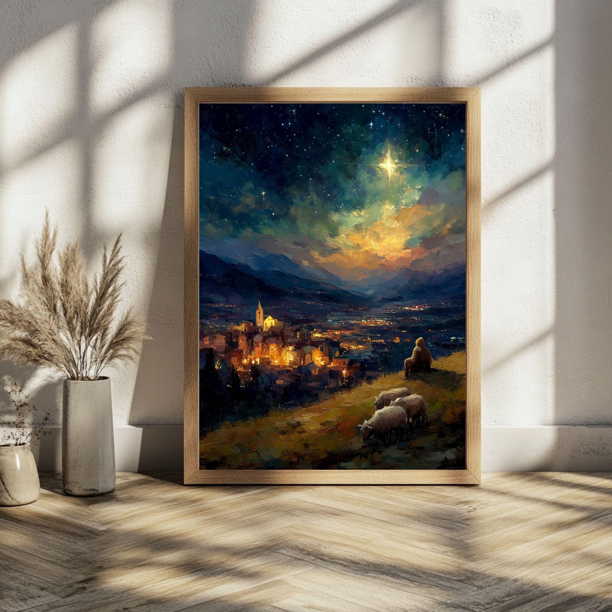 Shepherd Star of Bethlehem Nativity Digital Wall Art, Holy Night Poster ...