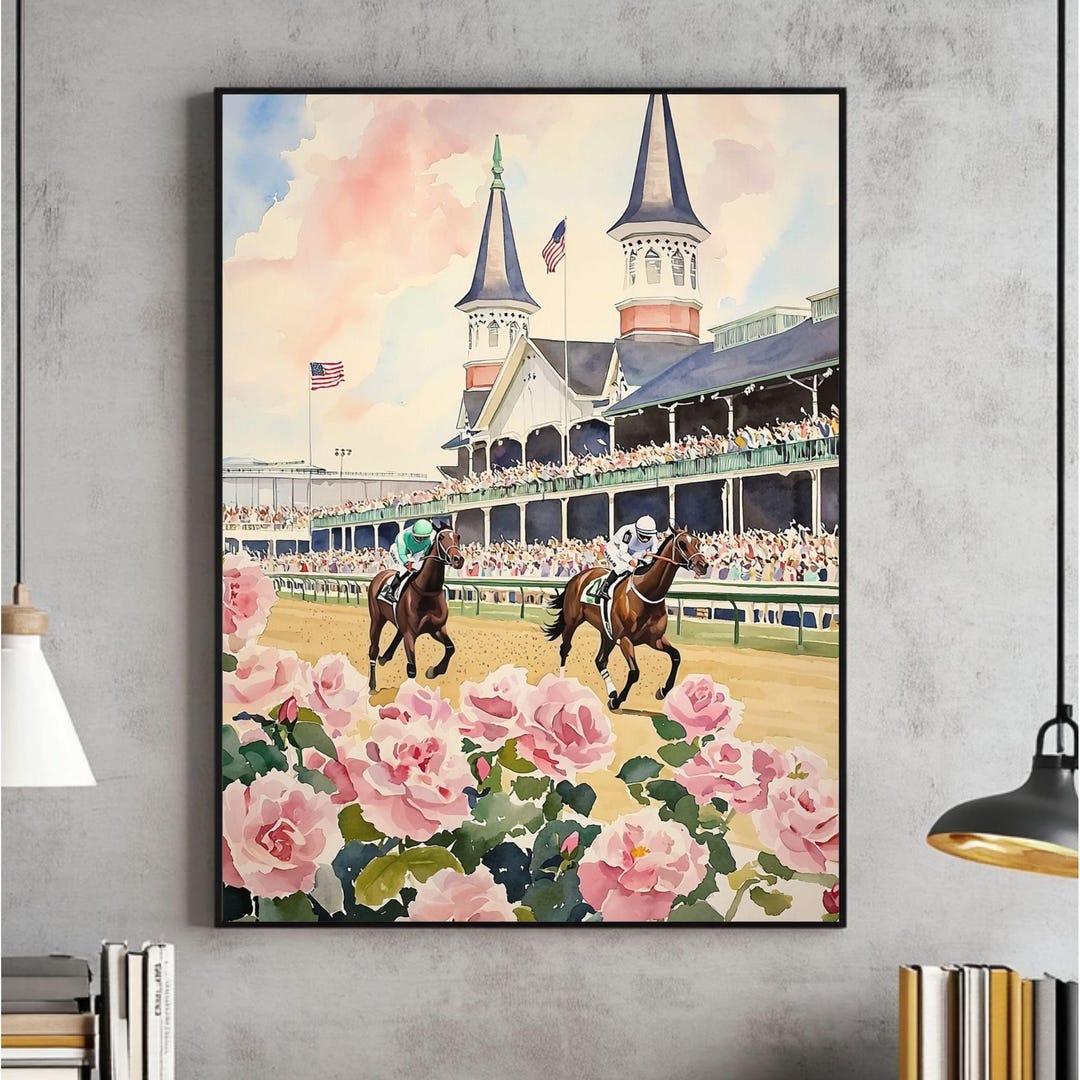 Horse Racing Watercolor Wall Art, Spring Horse Track Digital Download ...
