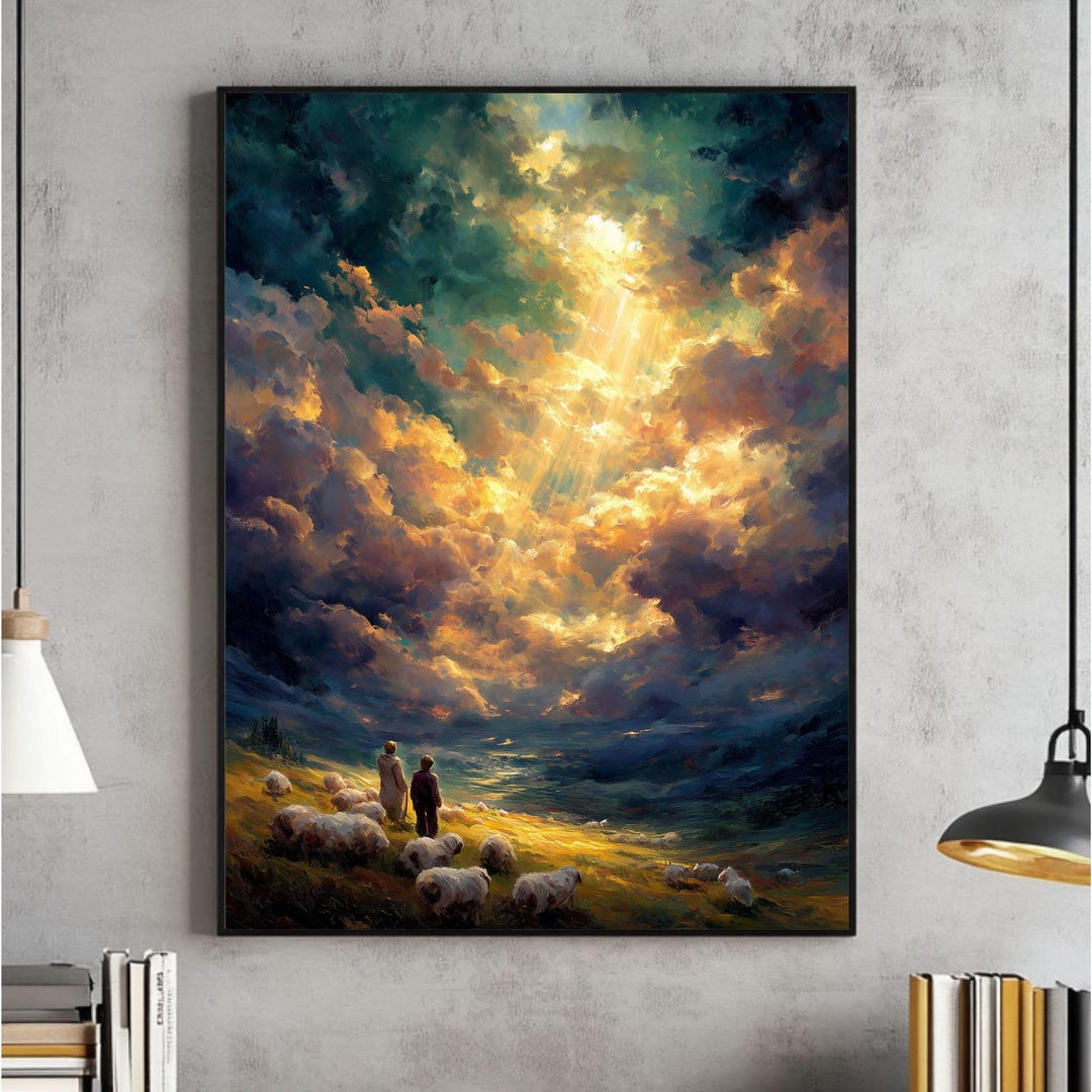 Angel Appearing to Shepherds Digital Wall Art, Biblical Scene Print ...