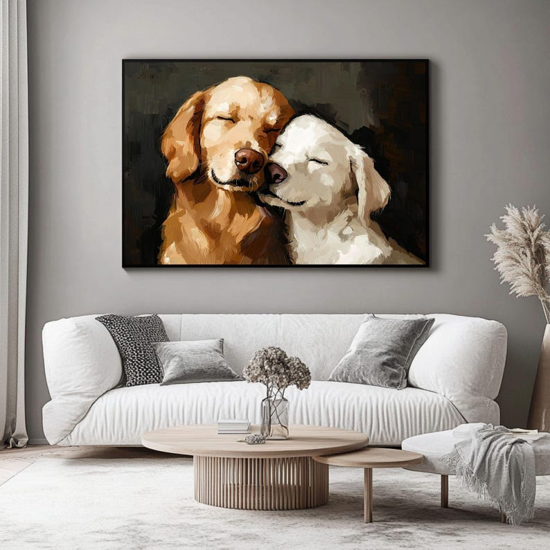 Cute Golden Retrievers Wall Art, Oil Painting, Vintage, Gift for Dog ...