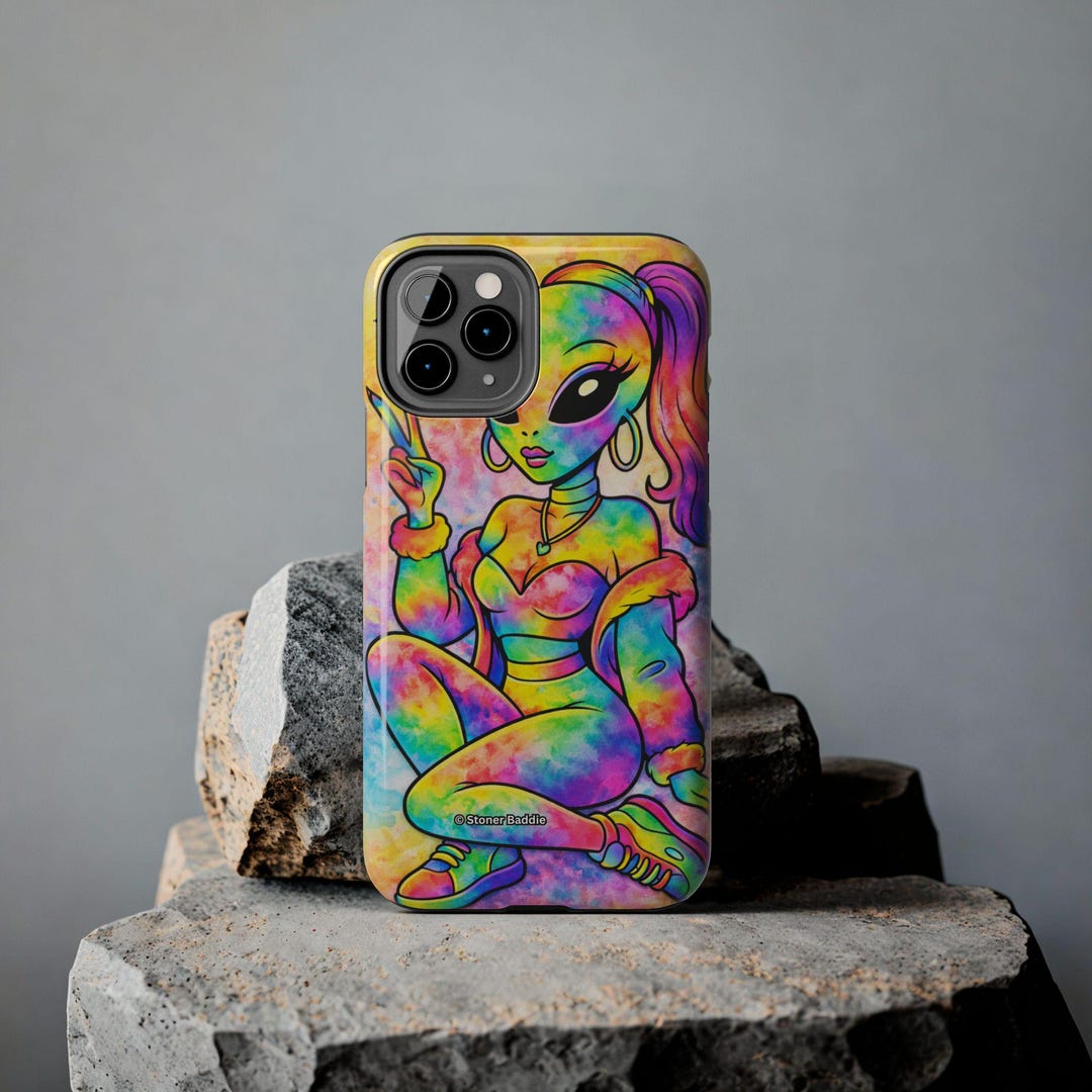 Stoner Baddie Tie-dye Alien Peace Sign Phone Case | Tough Phone Case - Etsy