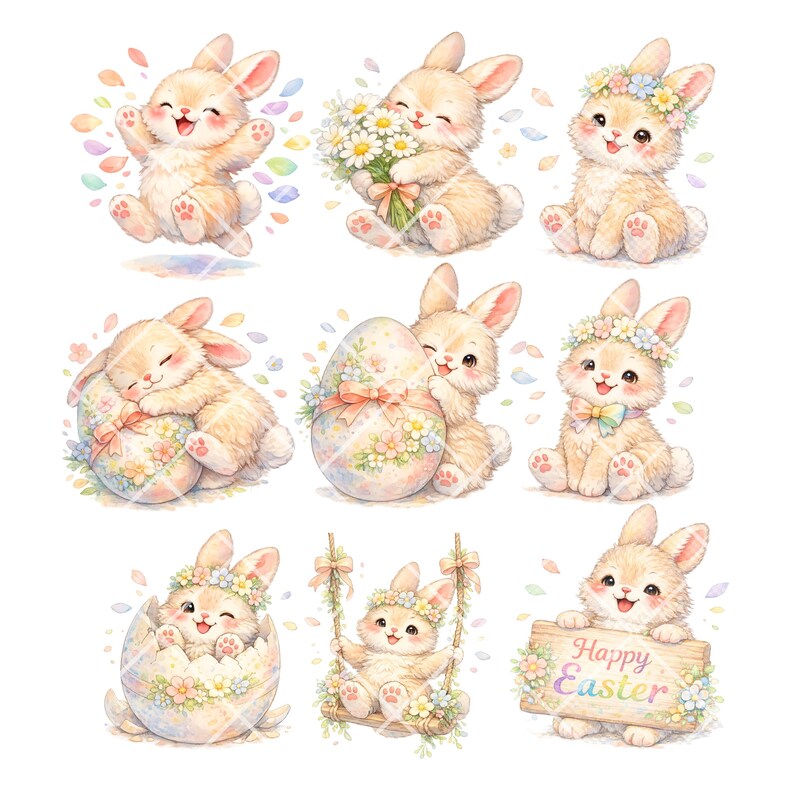 Watercolor Easter Bunny Clipart Bundle – Spring PNG Files (digital ...