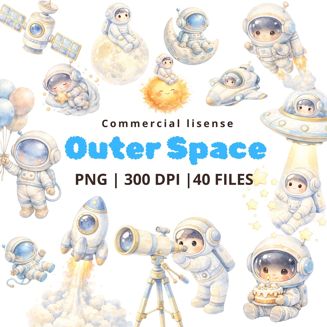 Outer Space Clipart Bundle: Astronauts, Planets, Rockets (digital ...