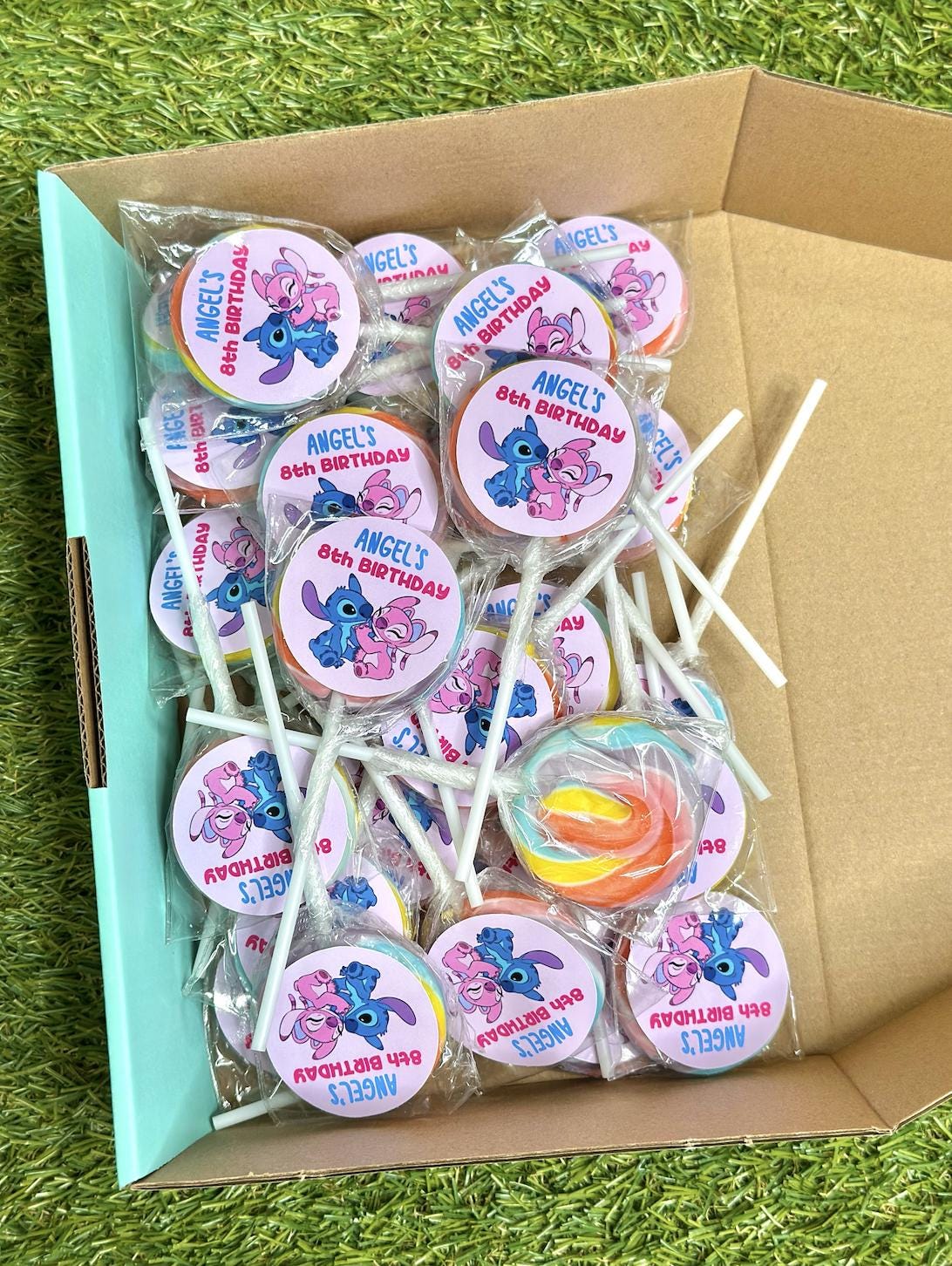 10 Pack Lollipop Stitch and Angel Personalised Birthday Party Favour ...