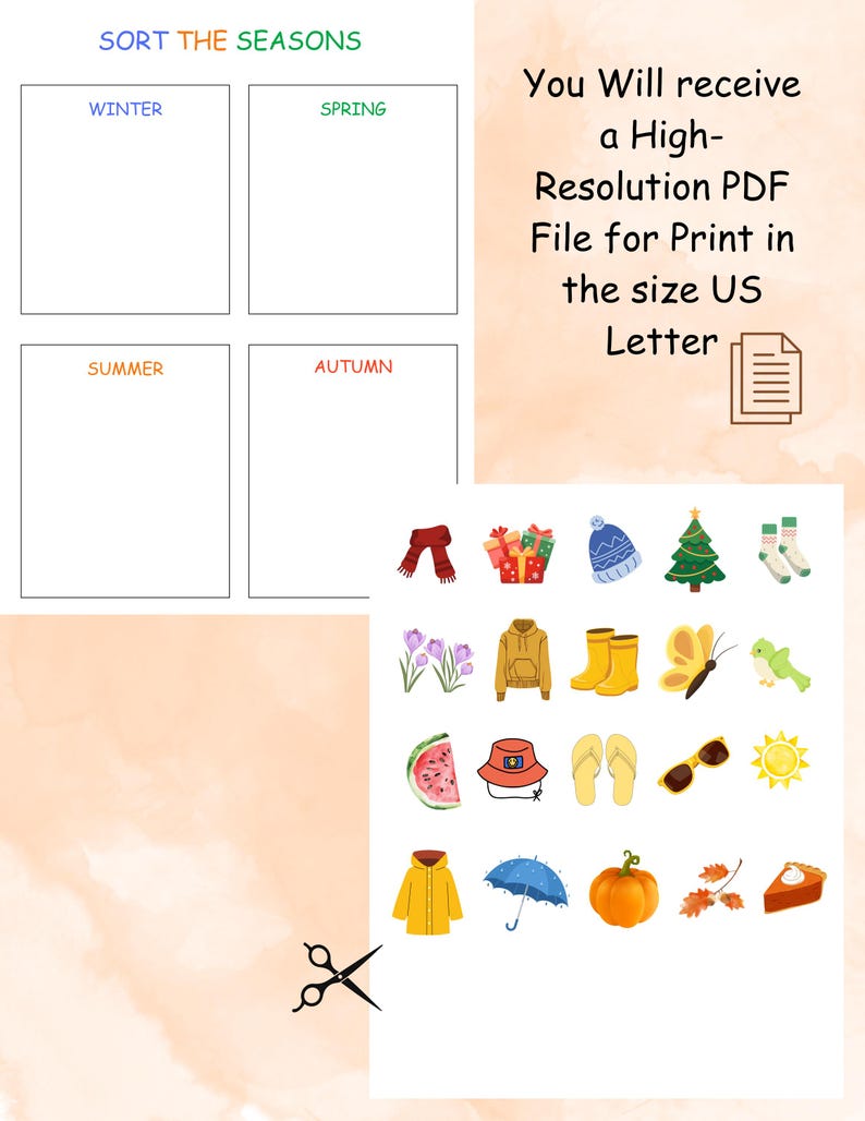 Seasons Sorting Activities Printable, ADHD Friendly Preschool Worksheet ...