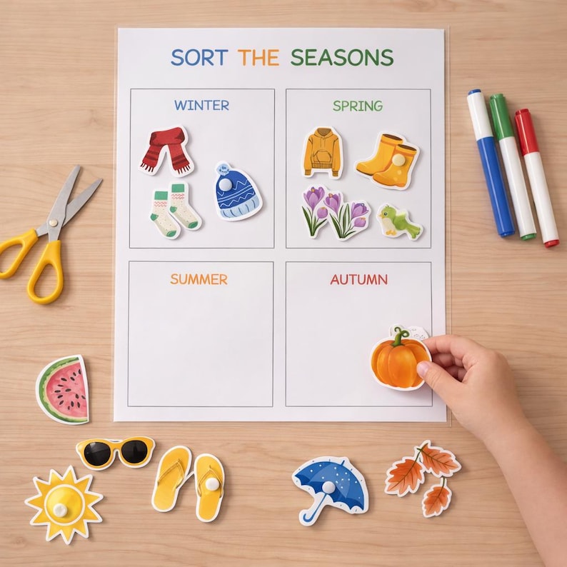 Seasons Sorting Activities Printable, ADHD Friendly Preschool Worksheet ...