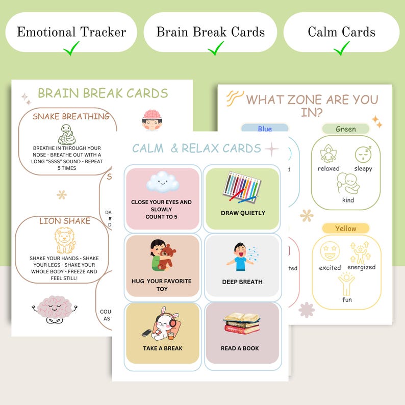 ADHD Kids Printable Pack, Visual Routine Chart, Calm Down Toolkit ...