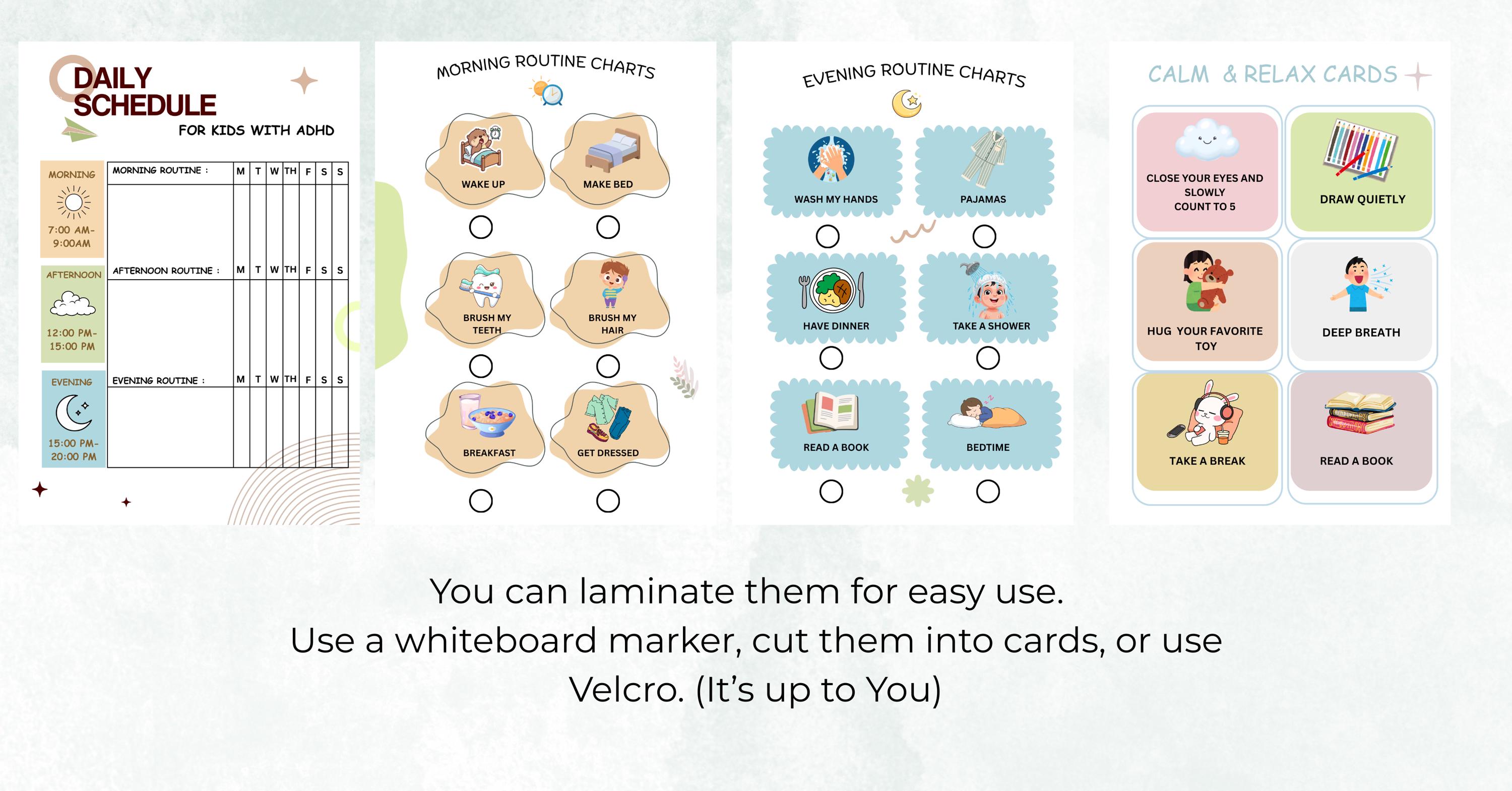 ADHD Kids Printable Pack, Visual Routine Chart, Calm Down Toolkit ...