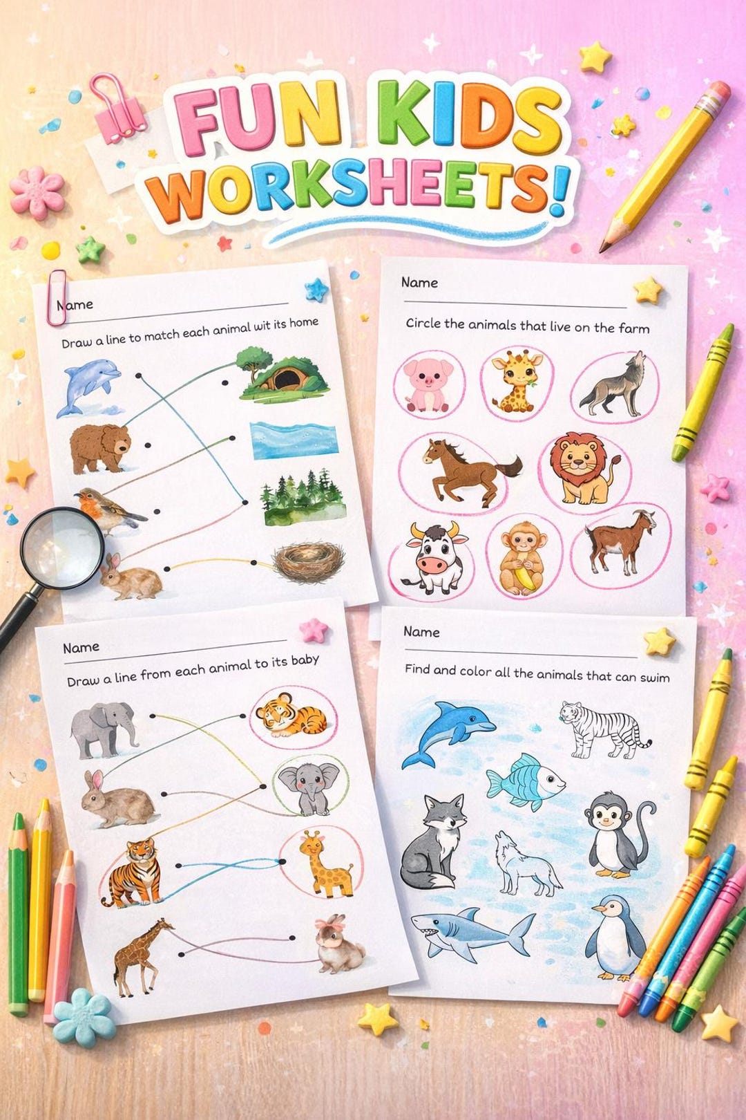 Animal Printable Matching Worksheets ,match the Picture ,preschool ...