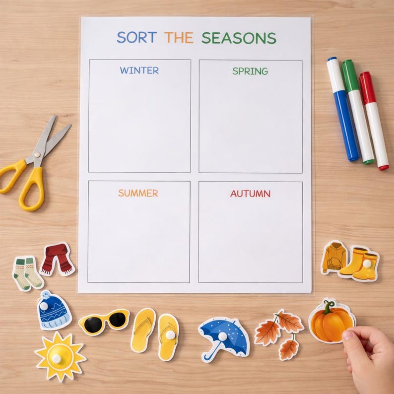 Seasons Sorting Activities Printable, ADHD Friendly Preschool Worksheet ...
