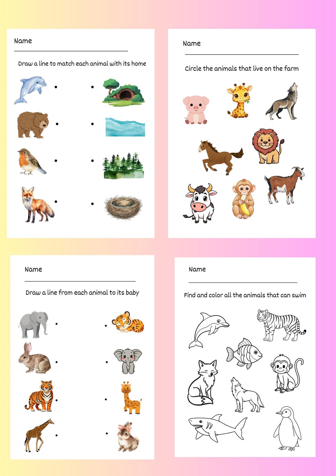 Animal Printable Matching Worksheets ,match the Picture ,preschool ...