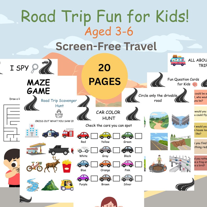 Kids Road Trip Activities, Printable Travel Games, Road Trip Games ...