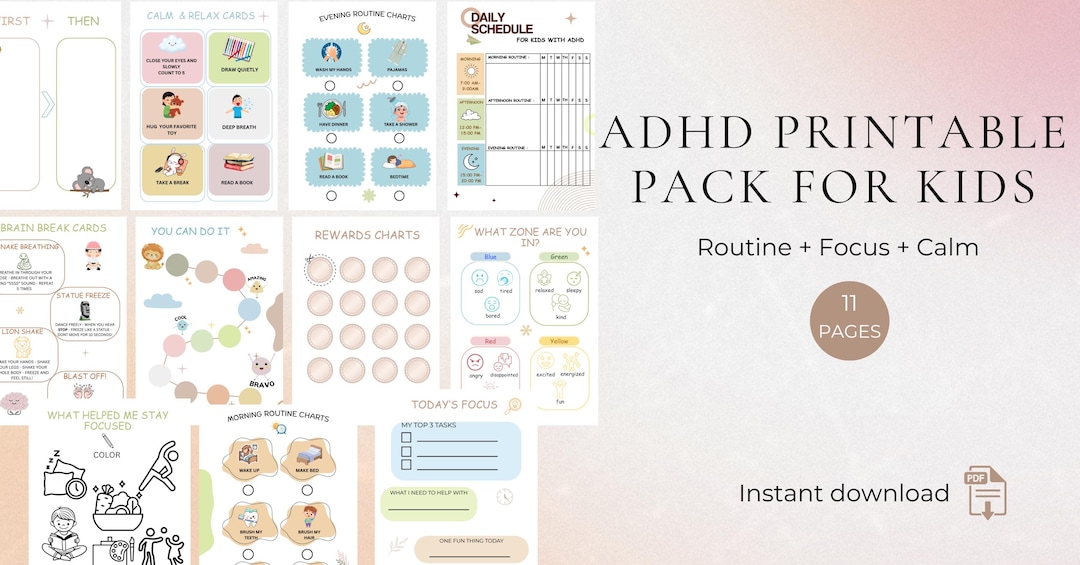 ADHD Kids Printable Pack, Visual Routine Chart, Calm Down Toolkit ...