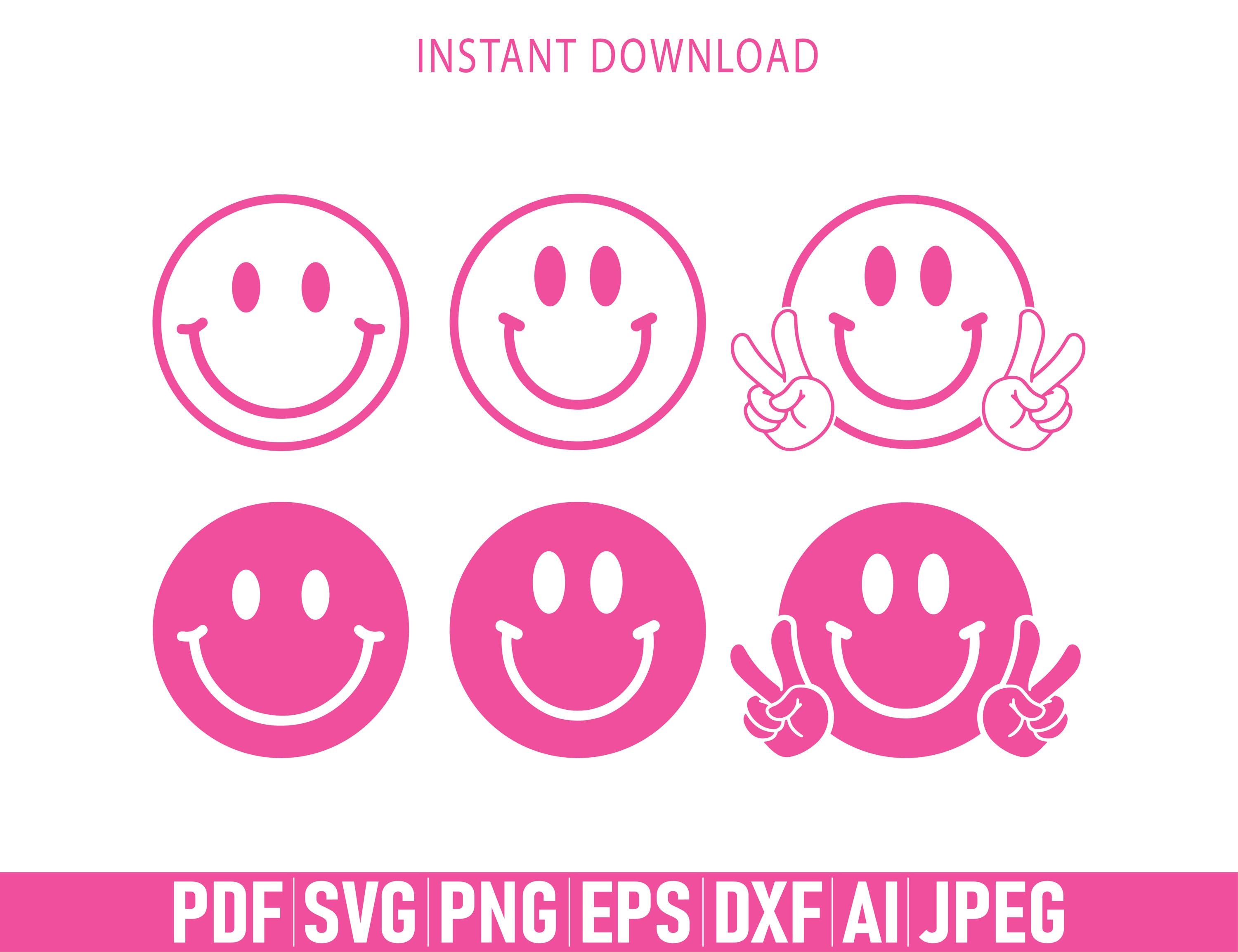 Smiley Face SVG Bundle: Groovy Happy Face, Peace Sign (digital Download ...