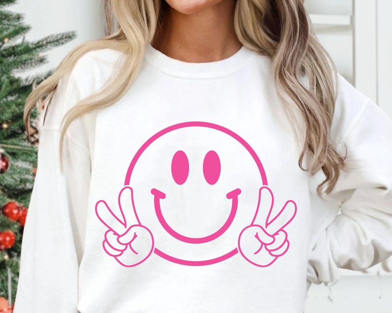 Smiley Face SVG Bundle: Groovy Happy Face, Peace Sign (digital Download ...