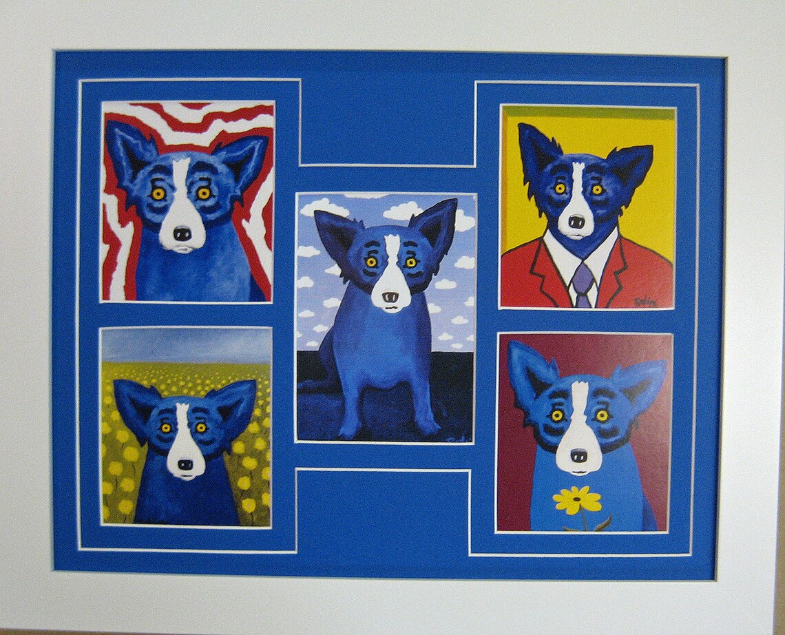 FRAMED George Rodrigue BLUE DOG Note Card Collage Royal Blue - Etsy