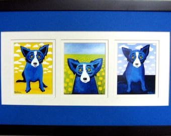 George Rodrigue BLUE DOG Clouds Note Card Trio FRAMED 16 in | Etsy