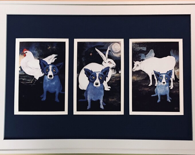 George Rodrigue Blue Dog Note Cards in Matted Window Pane Format Framed ...