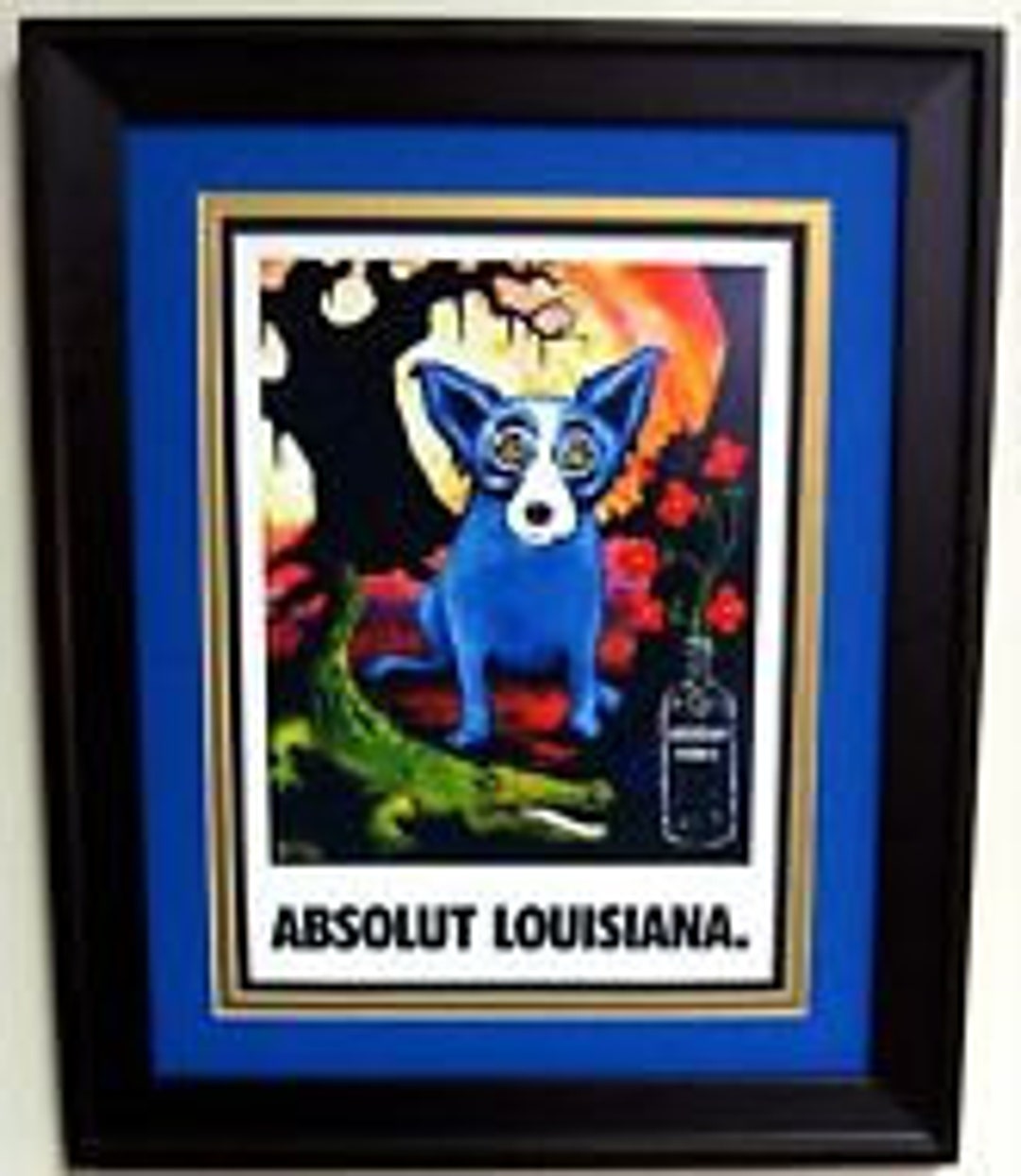 SET of 2 Absolut Vodka Blue Dog Print Ads by George Rodrigue Matted and ...